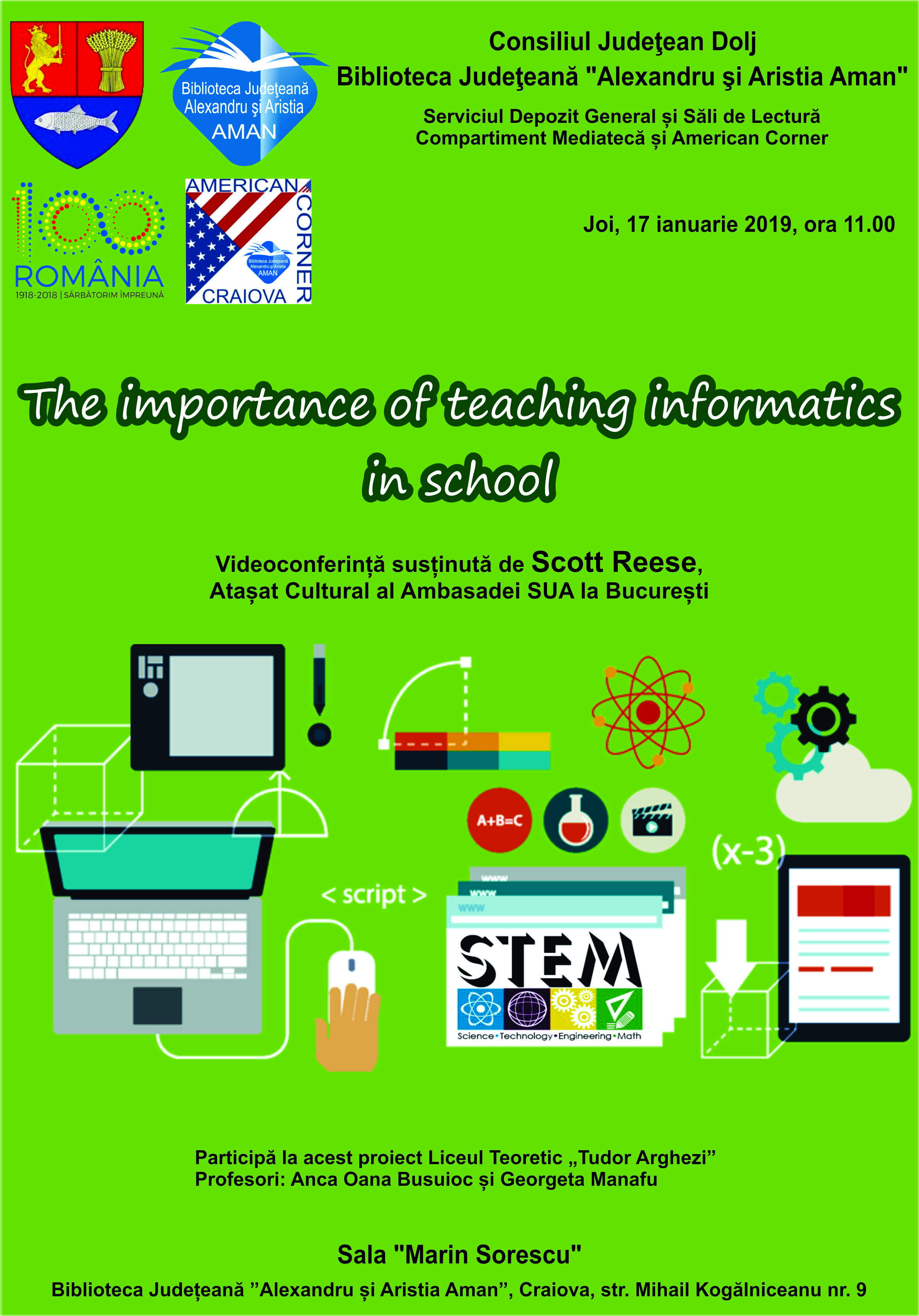 Craiova. Videoconferința „Importanța predării informaticii în scoală ...