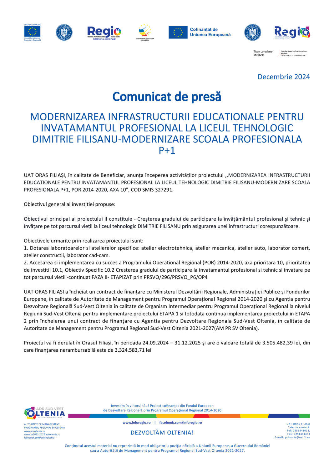 Modernizarea infrastructurii educationale pentru invatamantul profesional la Liceul Tehnologic ...